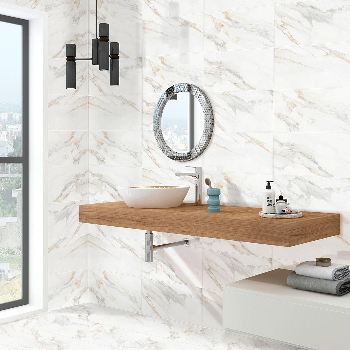 PARED CALACATTA GOLD BRILLO 30X60 CM | Ambientes Cerámicos